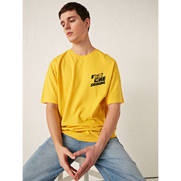 LCW CASUAL Oversize Bisiklet Yaka Baskılı Penye Tişört