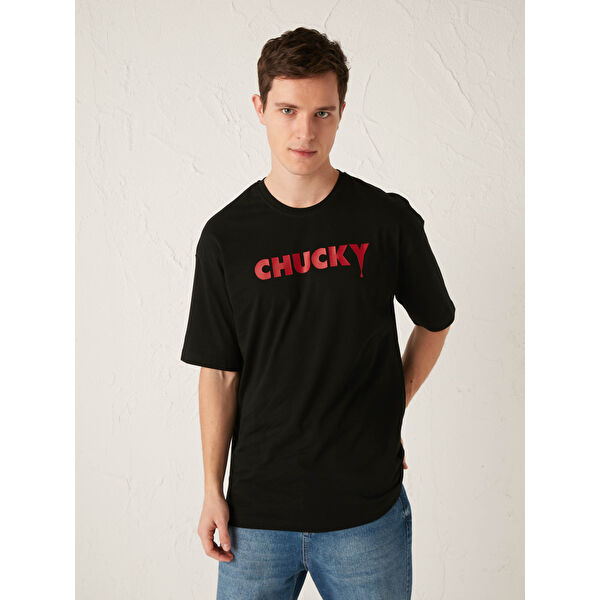 Bisiklet Yaka Kısa Kollu Chucky Baskılı Penye Erkek Tişört Bisiklet Yaka Kısa Kollu Chucky Baskılı Penye Erkek Tişört