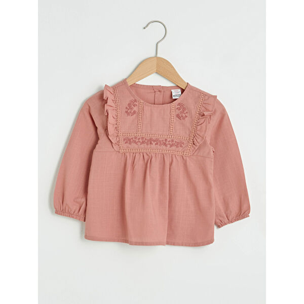 Bisiklet Yaka Uzun Kol Nakışlı Kız Bebek Bluz