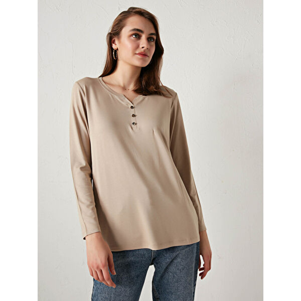 LCW GRACE V Yaka Düz Krep Kadın Tişört