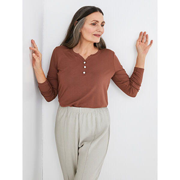 LCW GRACE V Yaka Düz Krep Kadın Tişört