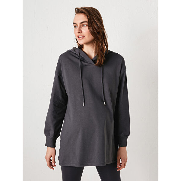 Kapüşon Yaka Düz Uzun Kollu Hamile Sweatshirt