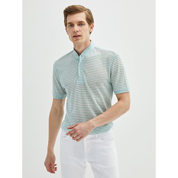 LCW CLASSIC Hakim Yaka Kısa Kollu Çizgili Keten Erkek Tişört