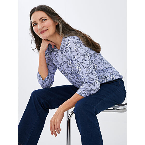 LCW GRACE Bisiklet Yaka Çiçek Desenli Kadın Tişört