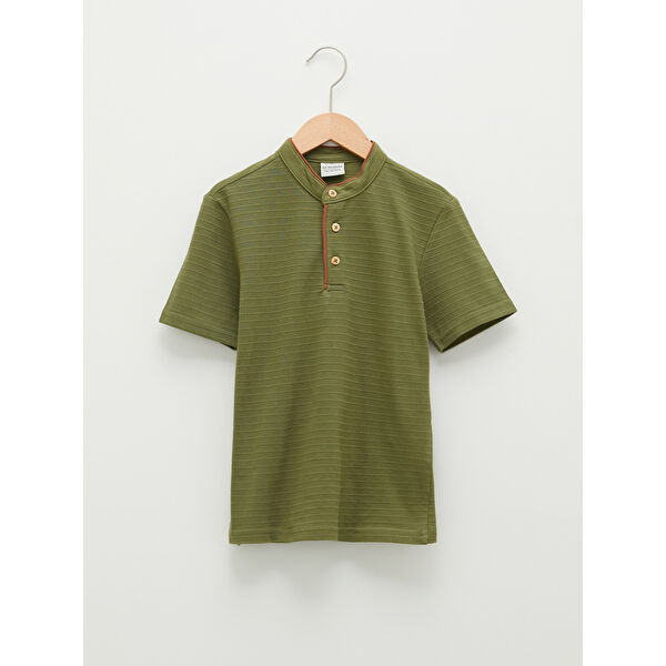 Hakim Yaka Çizgili Kısa Kollu Pamuklu Erkek Çocuk Tişört