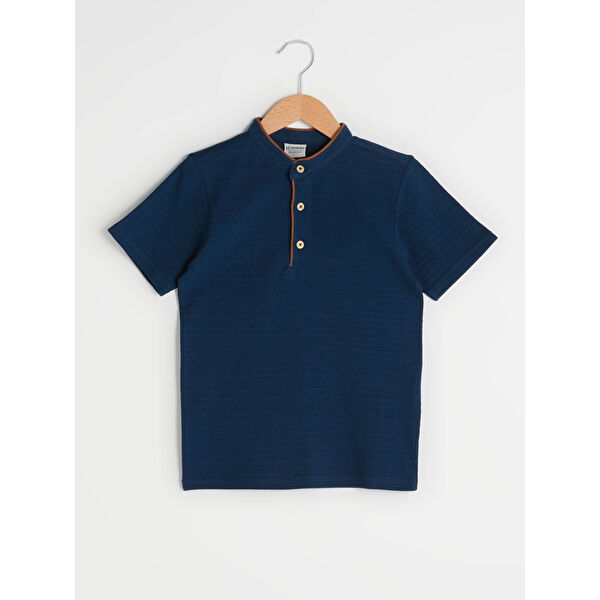 Hakim Yaka Çizgili Kısa Kollu Pamuklu Erkek Çocuk Tişört