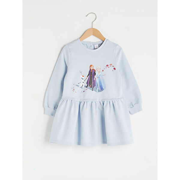 Bisiklet Yaka Uzun Kollu Frozen Baskılı Kız Bebek Elbise Bisiklet Yaka Uzun Kollu Frozen Baskılı Kız Bebek Elbise