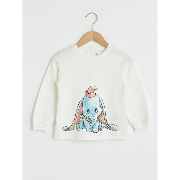 Bisiklet Yaka Uzun Kol Dumbo Baskılı Kız Bebek Sweatshirt