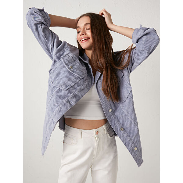 LCW CASUAL Cep Detaylı Düz Uzun Kollu Kadife İnce Kadın Mont