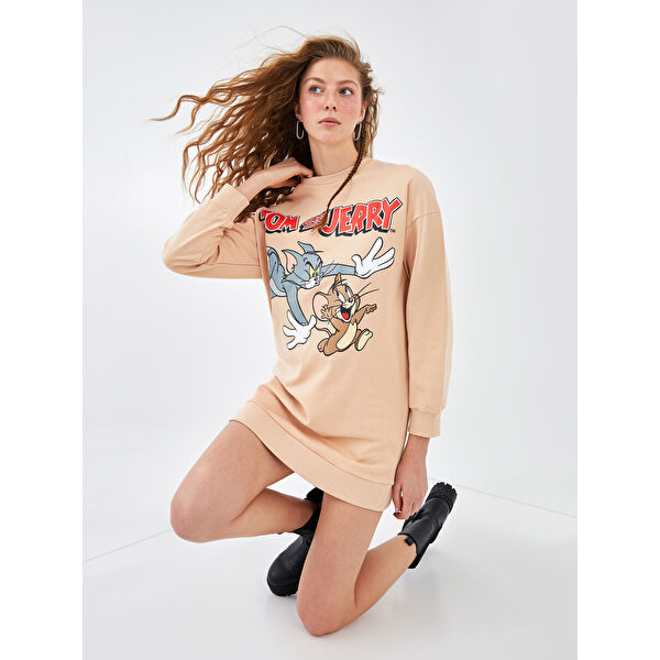 XSIDE Bisiklet Yaka Tom&Jerry Baskılı Oversize Kadın Elbise