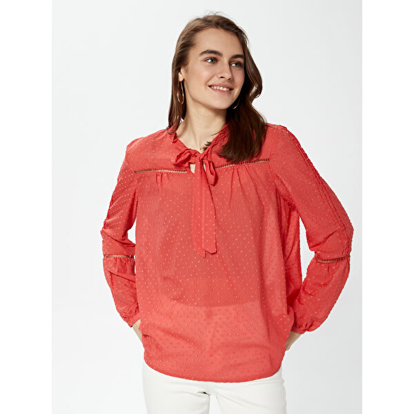 LCW CLASSIC Bağlamalı Yaka Nakış Desenli Uzun Kollu Kadın Bluz