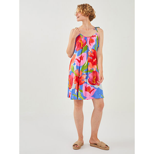 LCW DREAM İp Askılı Puantiyeli Vual Kumaş Kadın Plaj Elbisesi