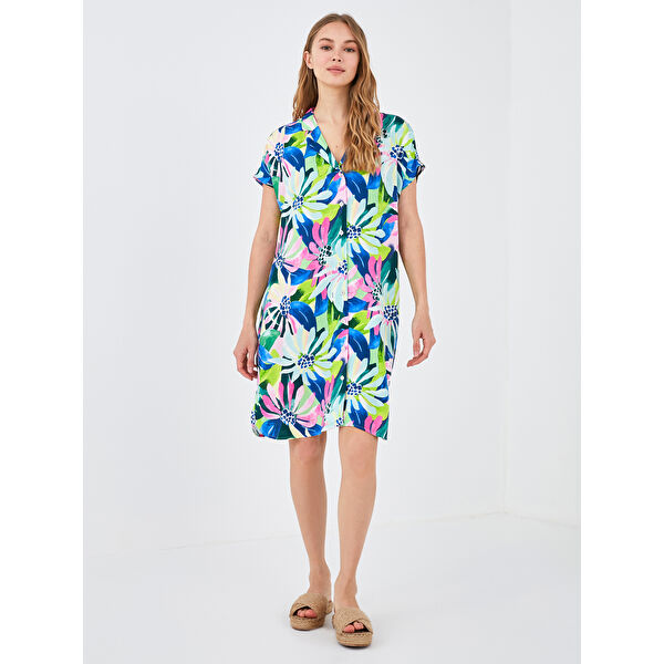 LCW DREAM Gömlek Yaka Desenli Kısa Kollu Vual Kumaş Kadın Plaj Elbisesi LCW DREAM Gömlek Yaka Desenli Kısa Kollu Vual Kumaş Kadın Plaj Elbisesi