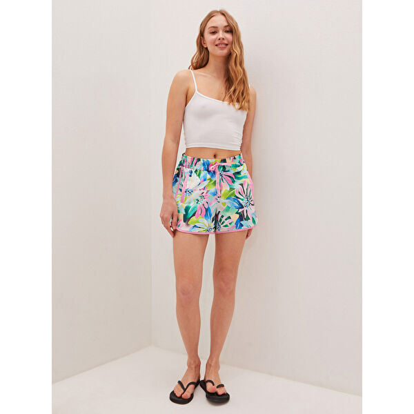 LCW DREAM Beli Lastikli Baskılı Poplin Kadın Şort