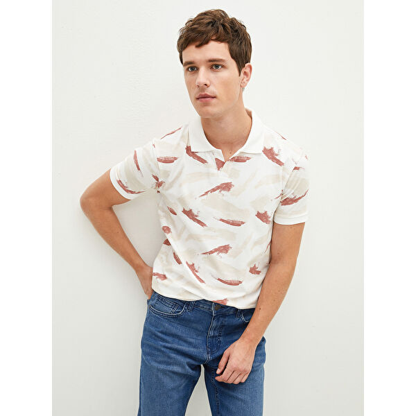 LCW CASUAL Polo Yaka Kısa Kollu Desenli Penye Erkek Tişört
