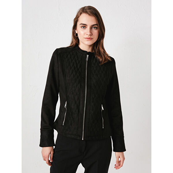 LCW CLASSIC Dik Yaka Desenli Deri Görünümlü Kadın Mont LCW CLASSIC Dik Yaka Desenli Deri Görünümlü Kadın Mont