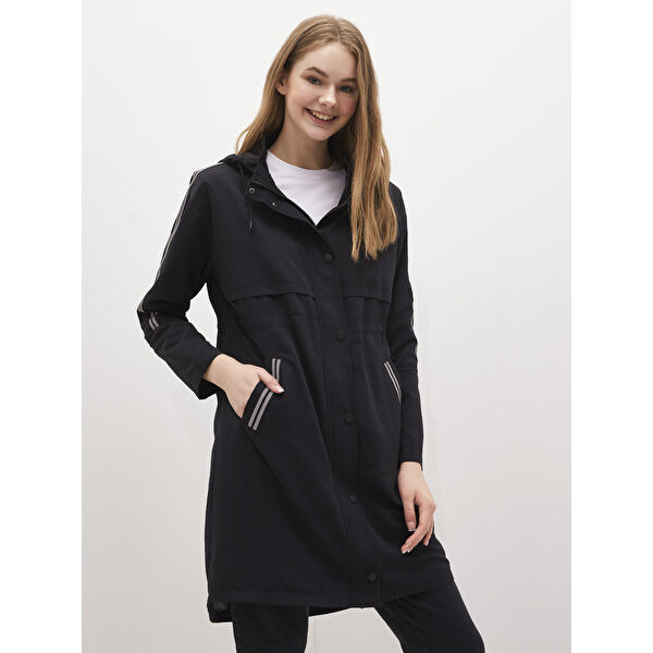 MODEST Kapüşonlu Desenli Uzun Kollu İnce Kadın Mont