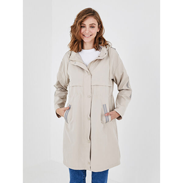 MODEST Kapüşonlu Desenli Uzun Kollu İnce Kadın Mont