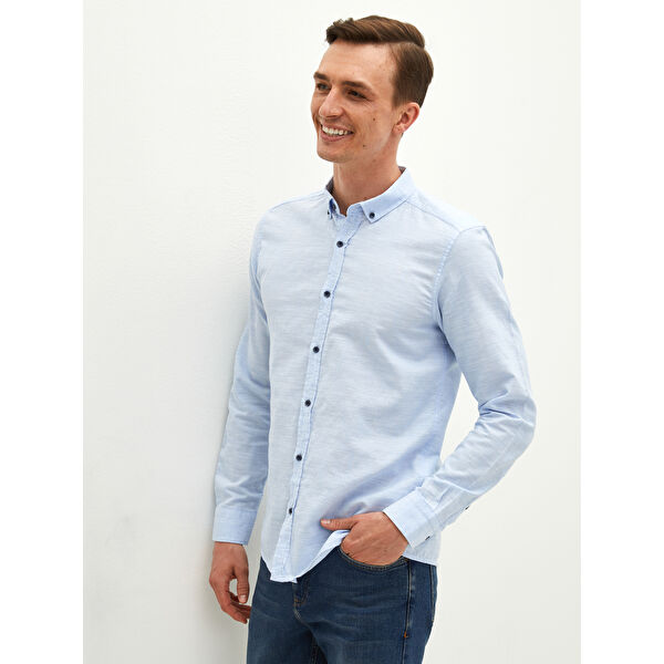 LCW VISION Slim Fit Uzun Kollu Keten Erkek Gömlek