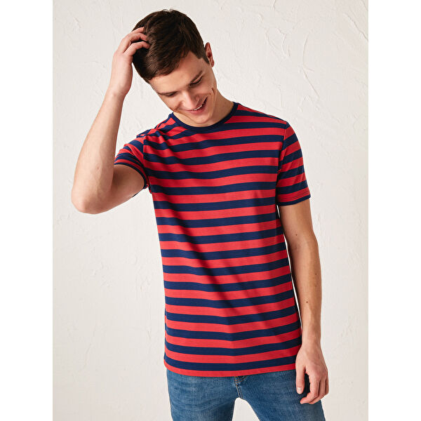 Bisiklet Yaka Çizgili Penye Tişört