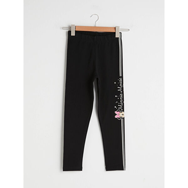 Beli Lastikli Minnie Mouse Baskılı Pamuklu Kız Çocuk Uzun Tayt