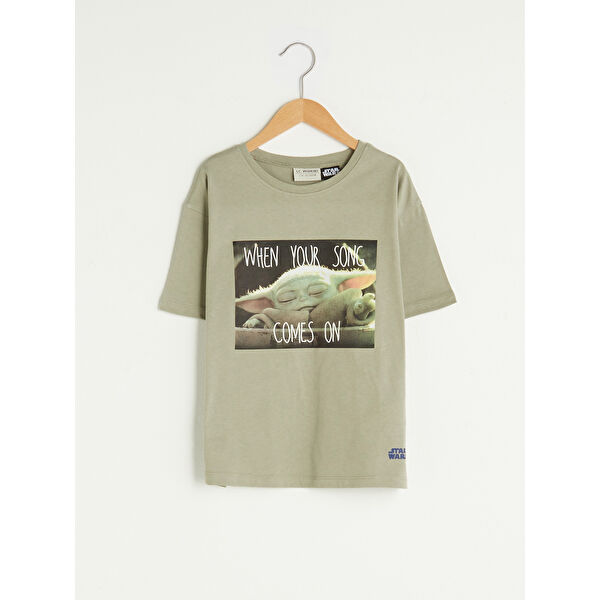 Bisiklet Yaka Star Wars Baskılı Kısa Kollu Pamuklu Kız Çocuk Tişört