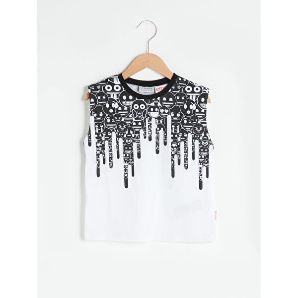 Bisiklet Yaka Emoji Baskılı Pamuklu Kız Çocuk Atlet