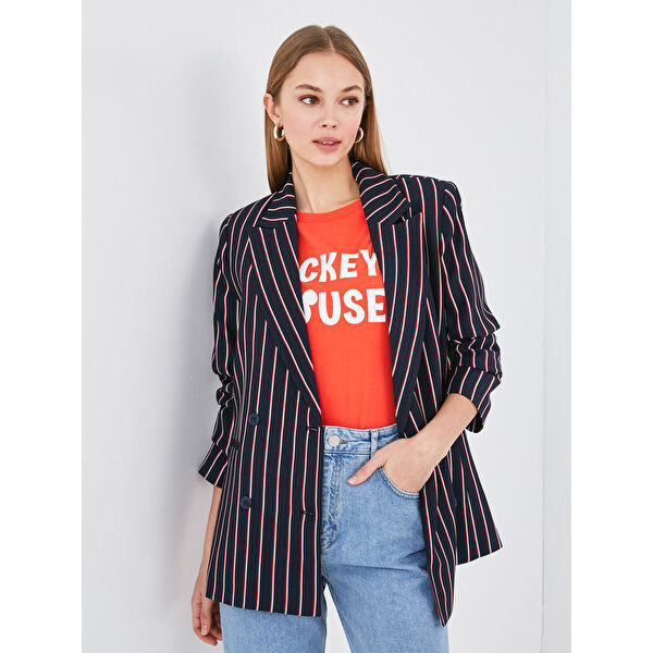 Slim Fit Çizgili Blazer Kadın Ceket Slim Fit Çizgili Blazer Kadın Ceket