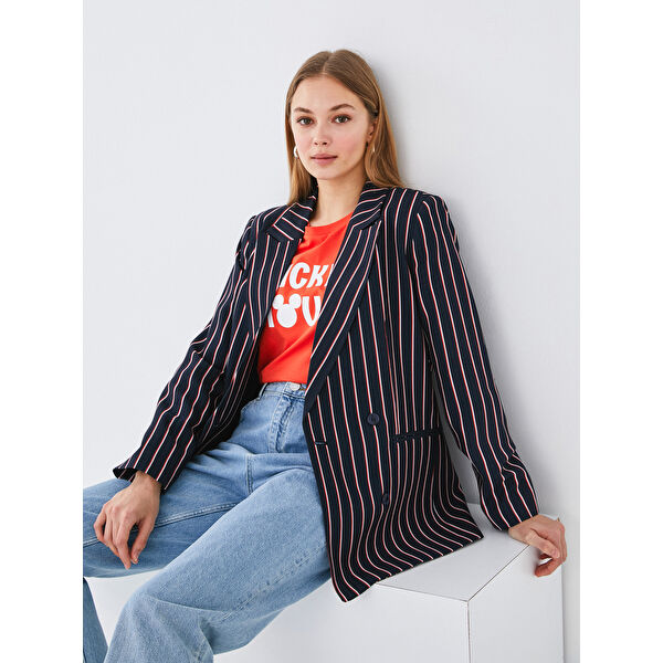Slim Fit Çizgili Blazer Kadın Ceket Slim Fit Çizgili Blazer Kadın Ceket