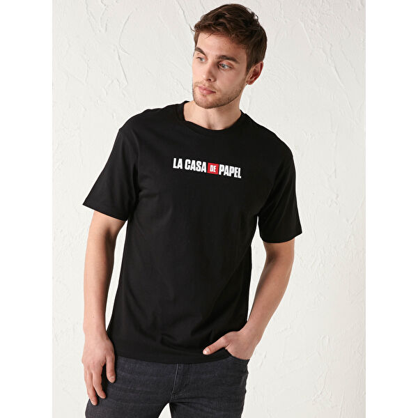 LCW CASUAL Bisiklet Yaka Uzun Kollu La Casa De Papel Baskılı Penye Erkek Tişört