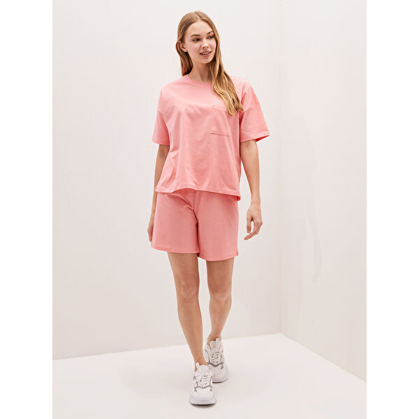 LCW DREAM Bisiklet Yaka Düz Kısa Kollu Pamuklu Kadın Şortlu Pijama Takımı