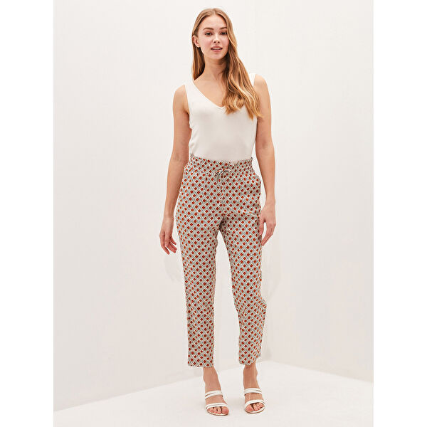 LCW CASUAL Beli Lastikli Çiçek Desenli Viskon Kadın Pantolon