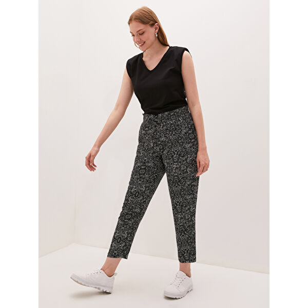 LCW CASUAL Beli Lastikli Çiçek Desenli Viskon Kadın Pantolon