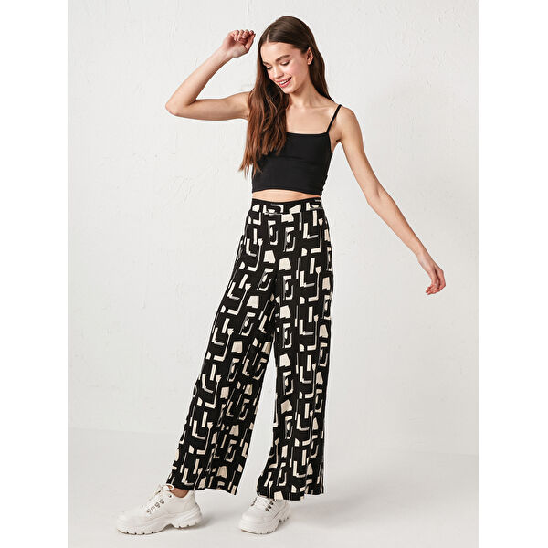 Beli Lastikli Baskılı Poplin Kadın Pantolon Beli Lastikli Baskılı Poplin Kadın Pantolon
