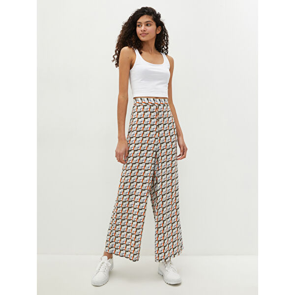 Beli Lastikli Baskılı Poplin Kadın Pantolon Beli Lastikli Baskılı Poplin Kadın Pantolon
