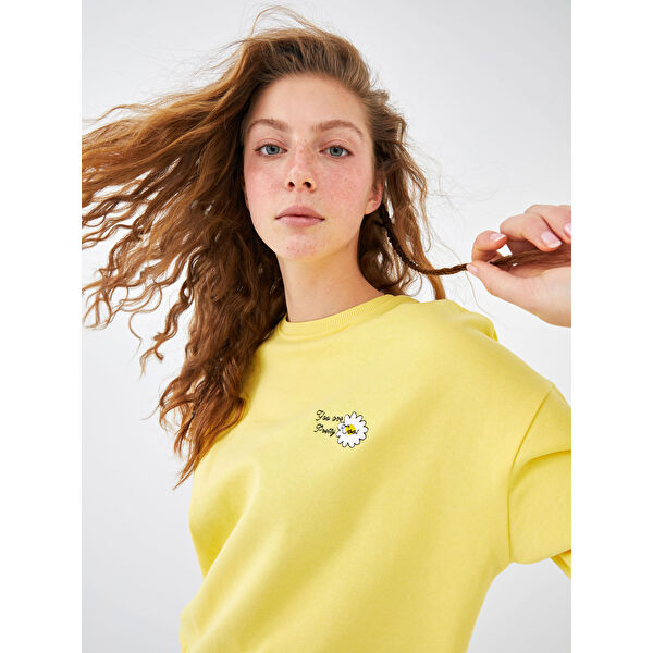 XSIDE Bisiklet Yaka Nakışlı Uzun Kollu Kadın Sweatshirt