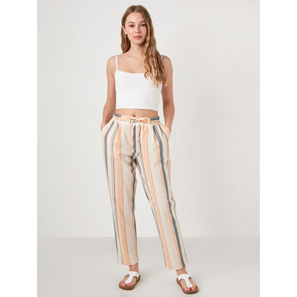 LCW CASUAL Beli Lastikli Çizgili Havuç Pantolon