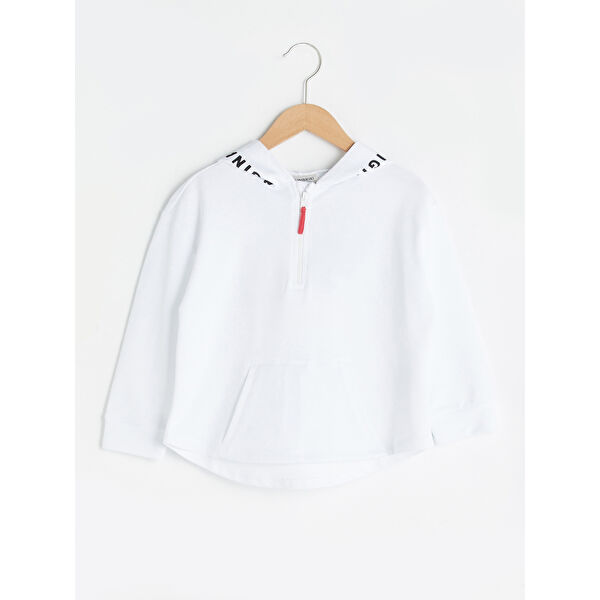 Kapüşonlu Mickey Mouse Baskılı Uzun Kollu Kız Çocuk Fermuarlı Sweatshirt