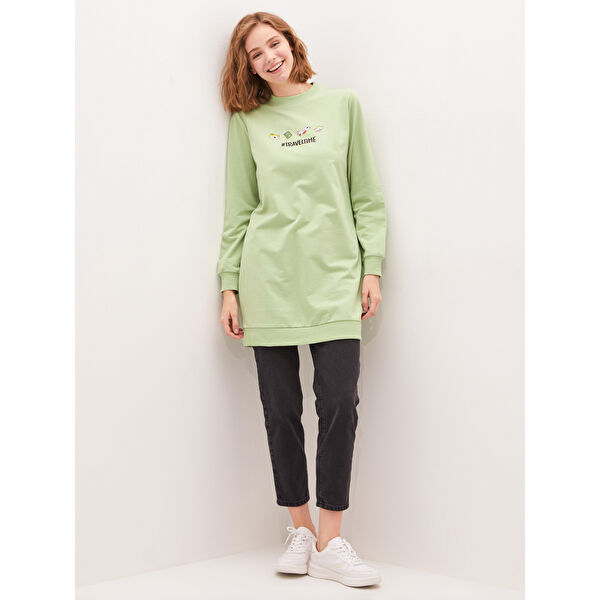 LCW GREEN MODEST  Bisiklet Yaka Baskılı Uzun Kollu Kadın Tunik