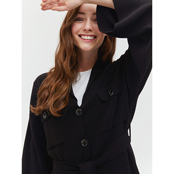 LCW CLASSIC Şal Yaka Beli Kuşaklı Cep Detaylı Uzun Kollu Kadın  Hırka