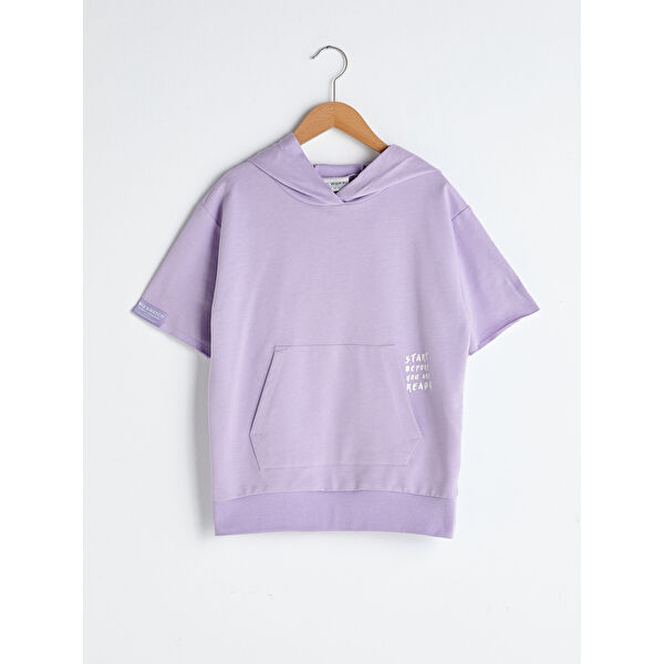 Kapüşonlu Basic Kısa Kollu Kız Çocuk Sweatshirt Kapüşonlu Basic Kısa Kollu Kız Çocuk Sweatshirt