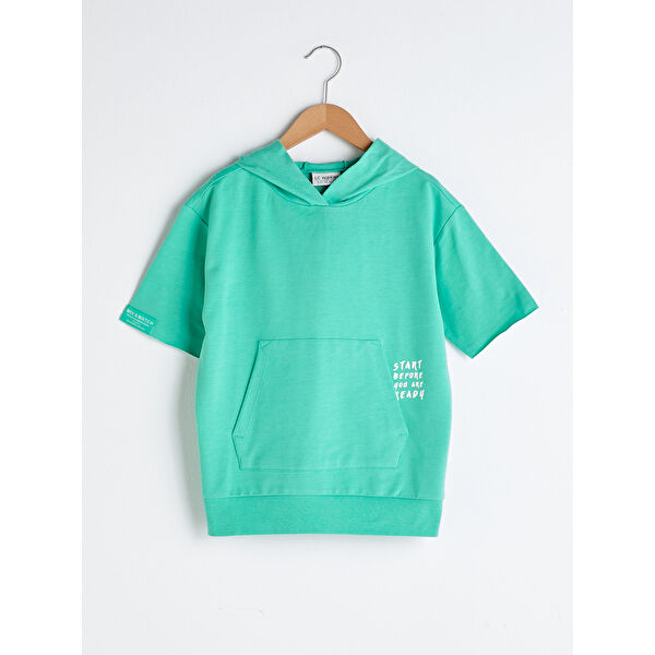 Kapüşonlu Basic Kısa Kollu Kız Çocuk Sweatshirt Kapüşonlu Basic Kısa Kollu Kız Çocuk Sweatshirt
