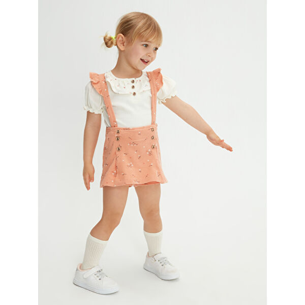 Beli Lastikli Baskılı Kız Bebek Şort Etek ve Soket Çorap 2'li Takım Beli Lastikli Baskılı Kız Bebek Şort Etek ve Soket Çorap 2'li Takım