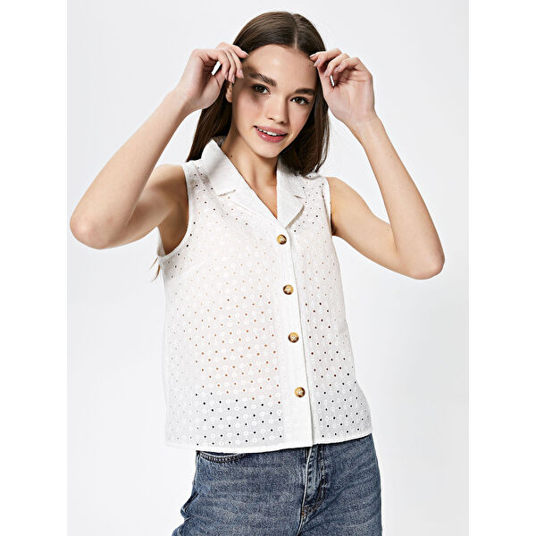 LCW CASUAL Nakış Detaylı Kolsuz Pamuklu Kadın Gömlek