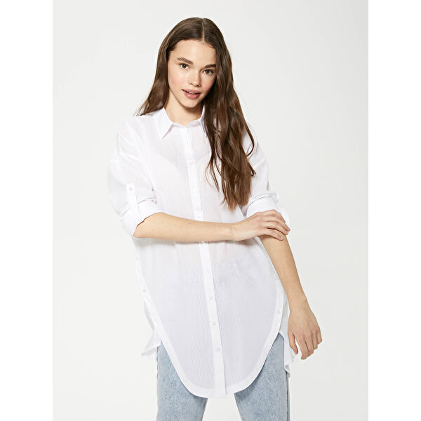 LCW CASUAL Gömlek Yaka Düğme Detaylı Uzun Kollu Vual Kumaş Kadın Tunik LCW CASUAL Gömlek Yaka Düğme Detaylı Uzun Kollu Vual Kumaş Kadın Tunik