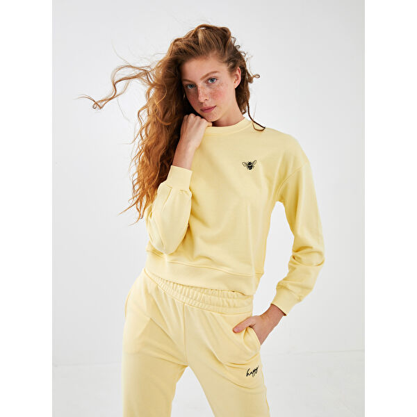 XSIDE Bisiklet Yaka Nakışlı Uzun Kollu Kadın Sweatshirt