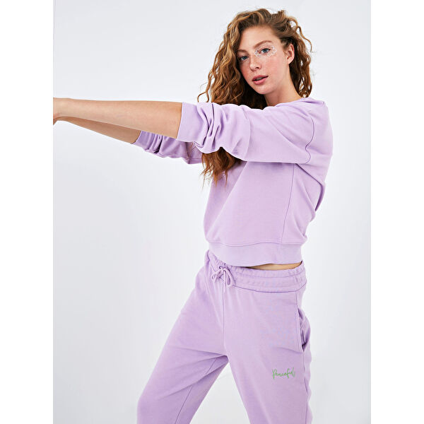 XSIDE Bisiklet Yaka Nakışlı Uzun Kollu Kadın Sweatshirt