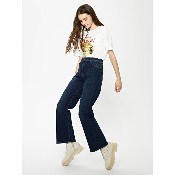 Yüksek Bel Geniş Paça Kadın Rodeo Jean Pantolon