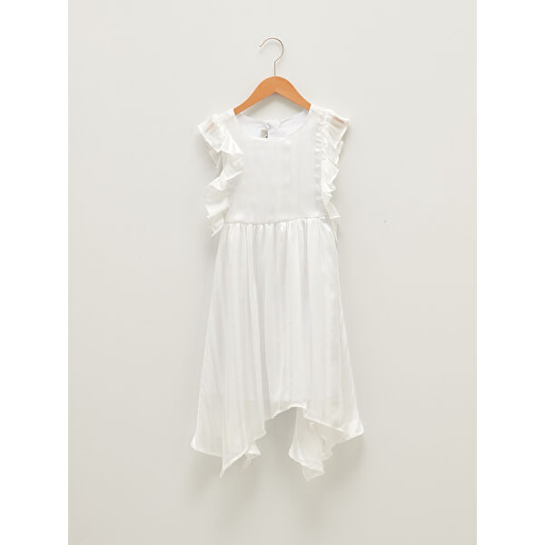 Bisiklet Yaka Kolları Fırfır Detaylı Kız Çocuk Şifon Elbise Bisiklet Yaka Kolları Fırfır Detaylı Kız Çocuk Şifon Elbise