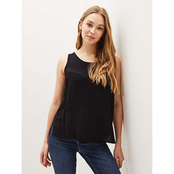 Bisiklet Yaka Düz Askılı Krinkle Kumaş Kadın Bluz